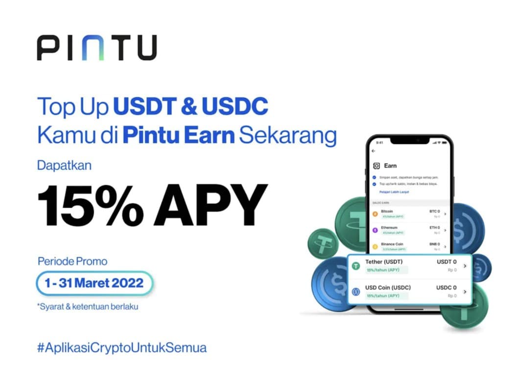 Nabung Aset Crypto Stablecoin USDT/USDC di Pintu Earn Dapatkan 15% APY ...
